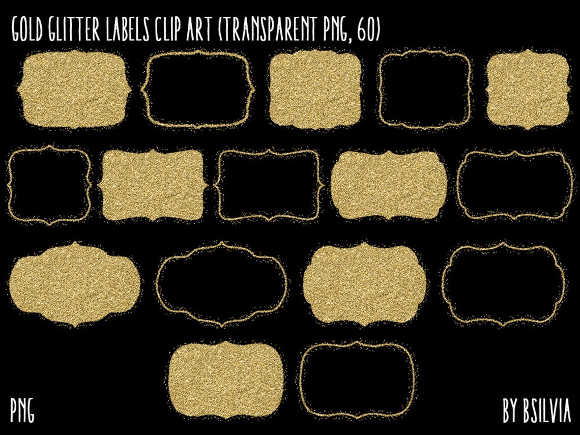Gold Glitter Confetti Labels Clipart Transparent PNG Gold | Etsy