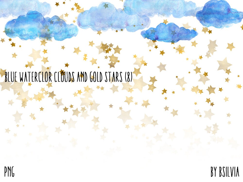 Blue Watercolor Clouds and Gold Stars Digital Gold Stars - Etsy