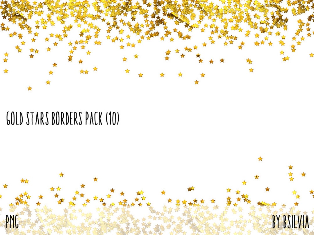 Gold Stars Confetti Borders Pack, Digital Gold Stars Confetti, Gold ...
