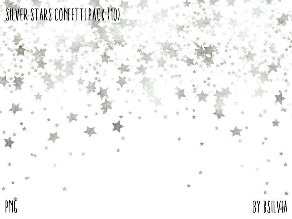Silver Stars Confetti Backgrounds, Digital Silver Stars Photo Overlays ...