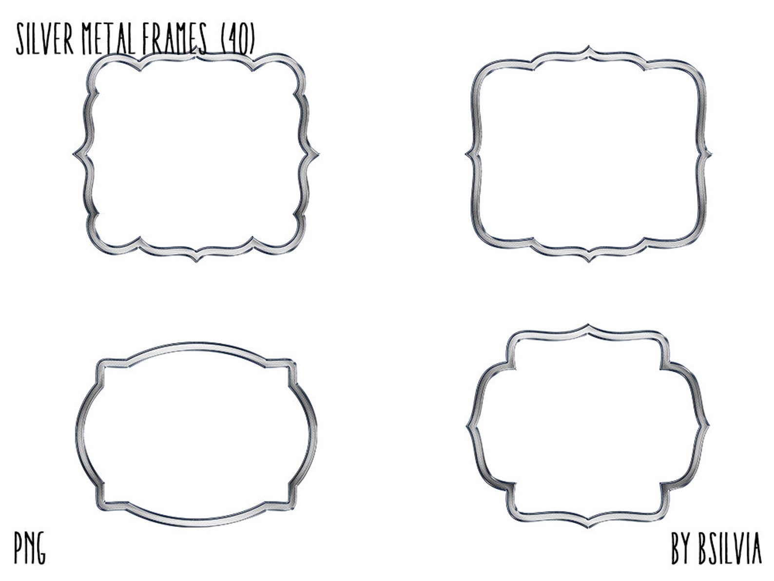 Silver Metal Frame Clipart, Silver Metal Border Clipart, Digital Silver ...
