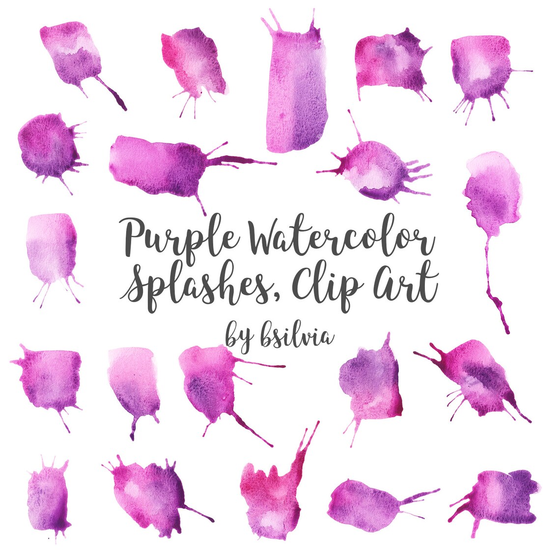 Watercolor Splashes Clip Art Purple Watercolor Brush Strokes - Etsy