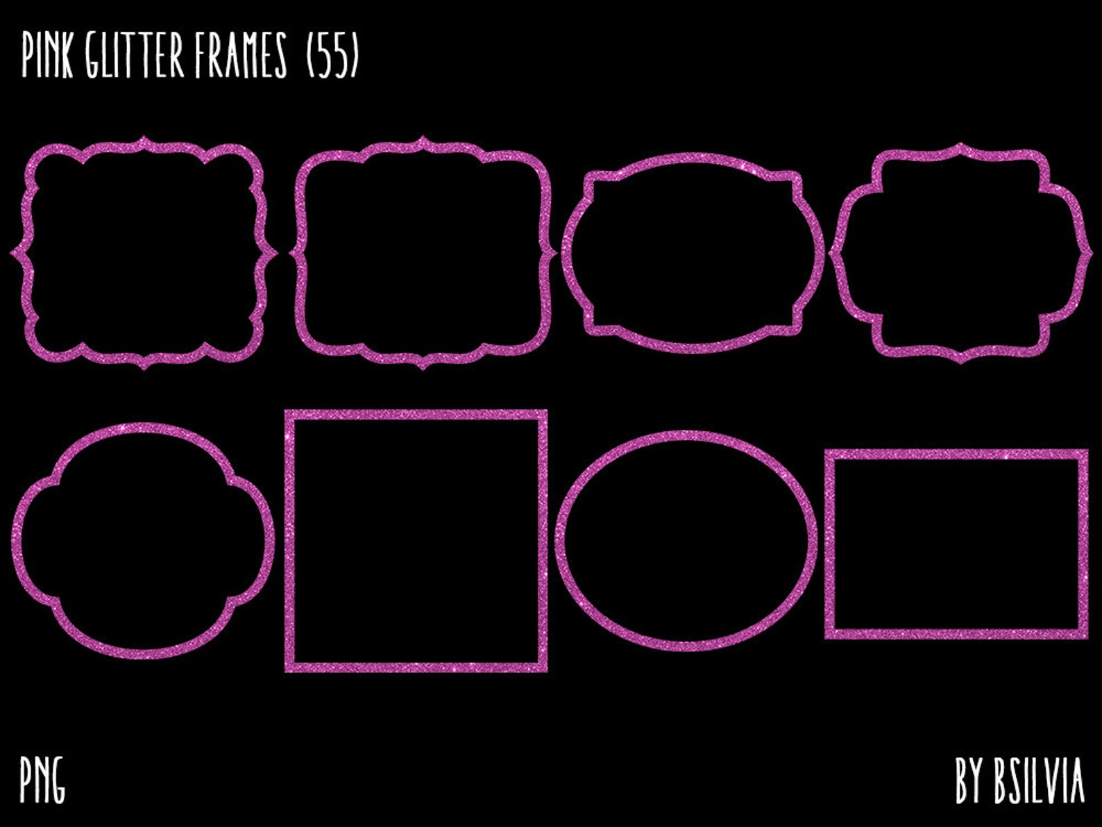 Pink Glitter Frame Clipart, Pink Glitter Border Clipart, Digital Pink ...