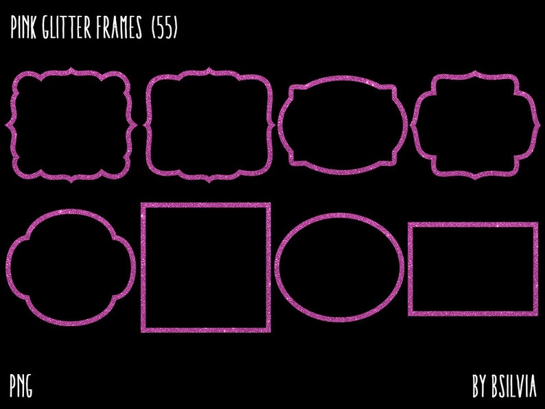 Pink Glitter Frame Clipart, Pink Glitter Border Clipart, Digital Pink ...