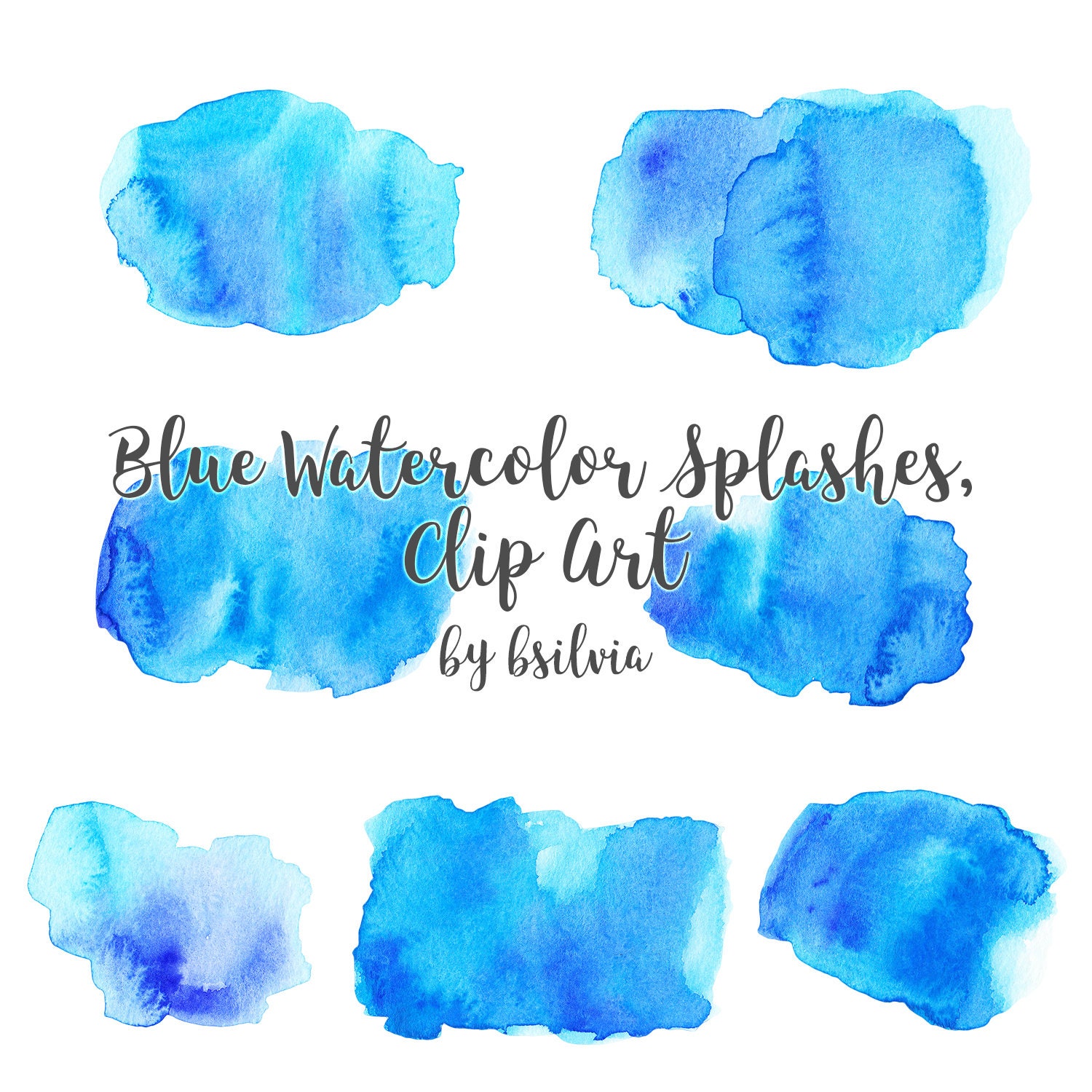Watercolor Splashes Clip Art Blue Watercolor Brush Strokes - Etsy