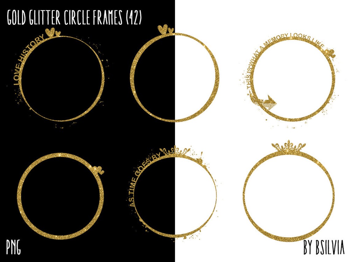 Gold Glitter Circle Frames Clipart Gold Glitter Design - Etsy