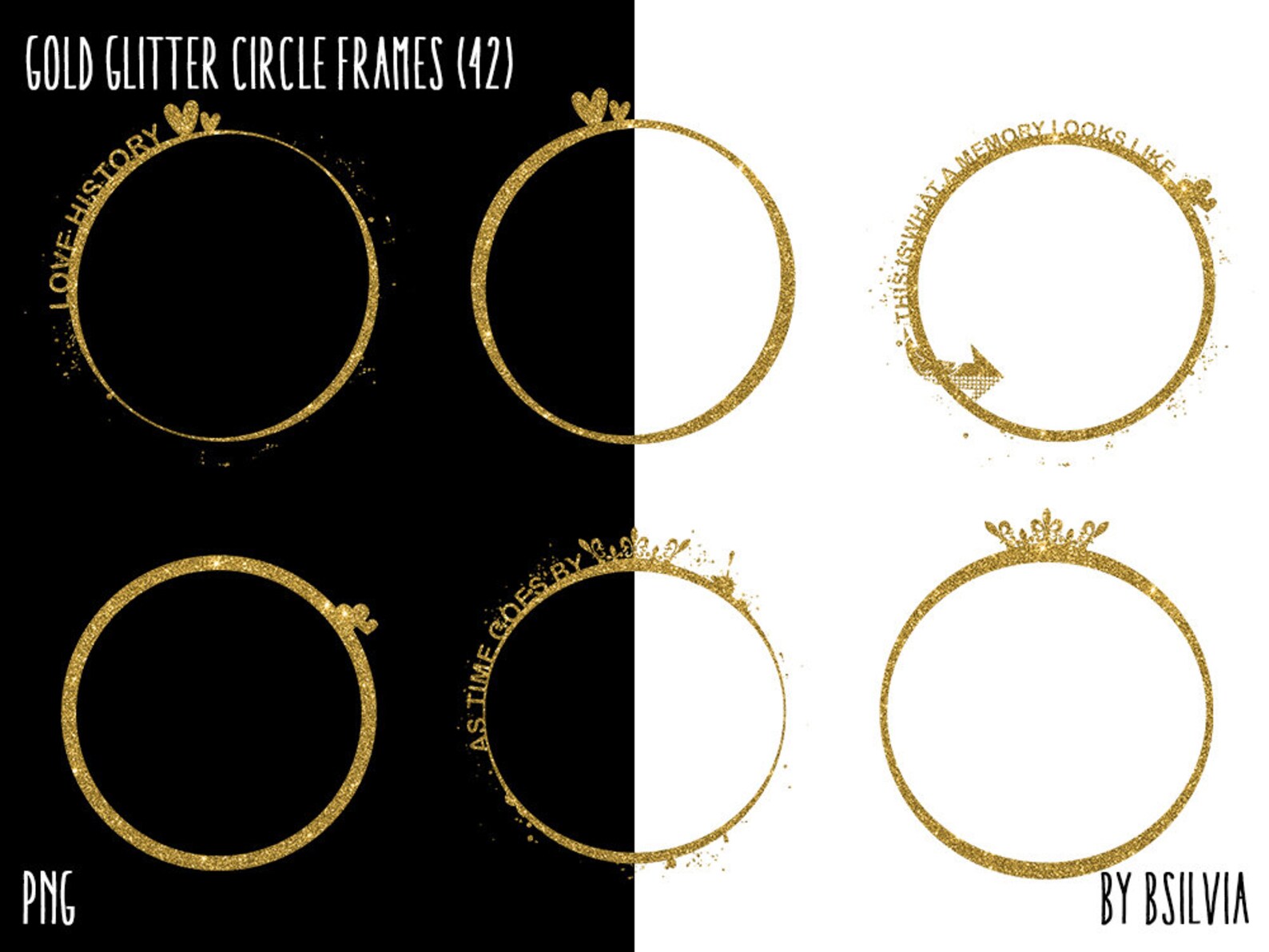 Gold Glitter Circle Frames Clipart Gold Glitter Design - Etsy