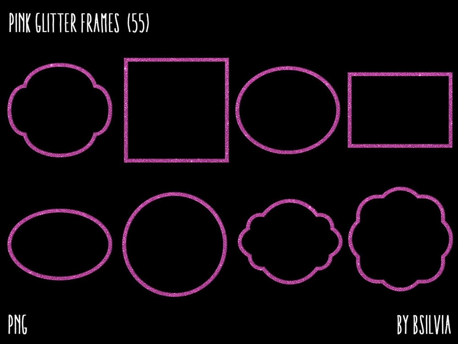 Pink Glitter Frame Clipart, Pink Glitter Border Clipart, Digital Pink ...