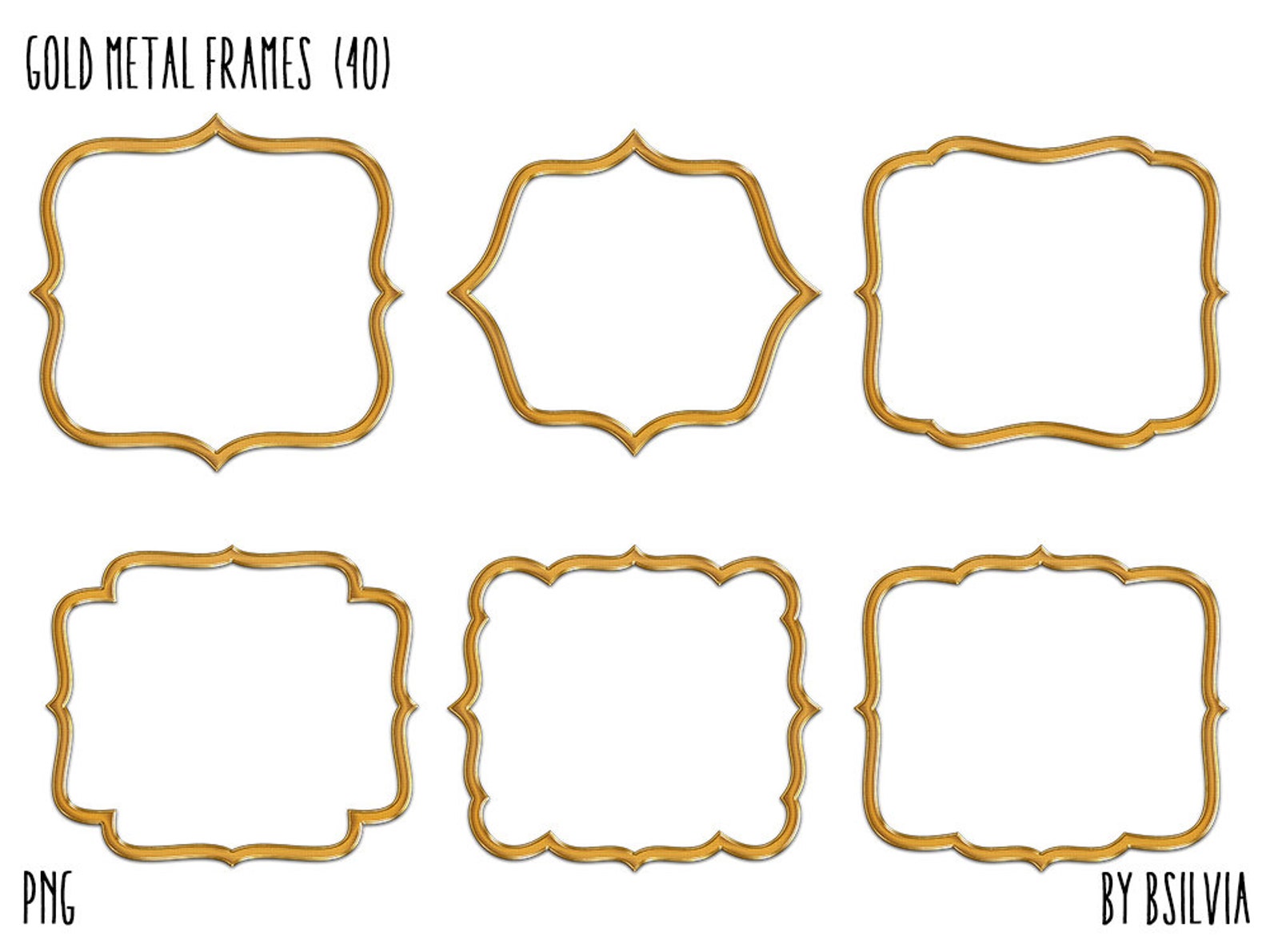 Gold Metal Frame Clipart, Gold Metal Border Clipart, Digital Gold Metal ...