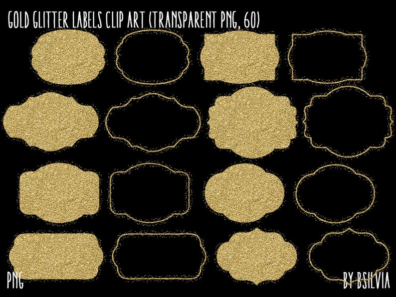 Gold Glitter Confetti Labels Clipart Transparent PNG Gold | Etsy