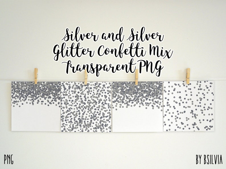 Silver Confetti Overlays, Silver Glitter Confetti Transparent PNG Files ...