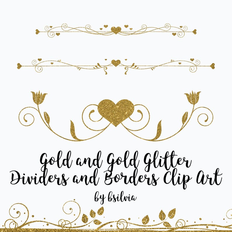 Gold Dividers and Borders Clip Art, Gold Glitter Dividers and Borders ...