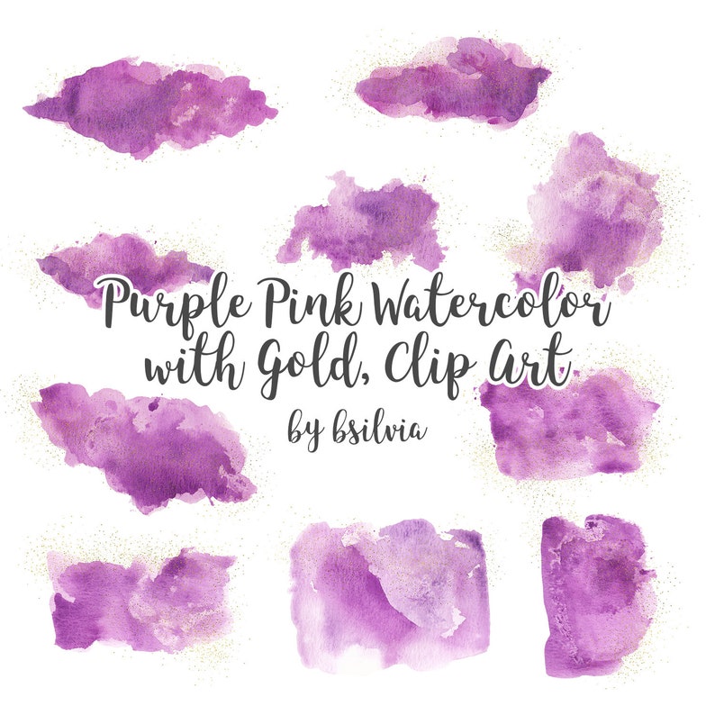 Pink Purple Watercolor and Gold Clip Art Transparent PNG - Etsy