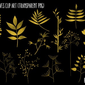 Gold Floral Clip Art, Gold Foil Leaves Clip Art, Digital Gold Floral ...