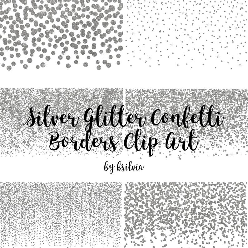 Silver Glitter Confetti Borders Pack, Digital Silver Confetti PNG ...