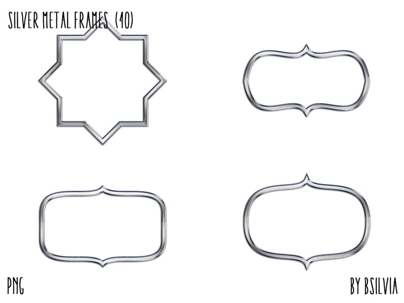 Silver Metal Frame Clipart Silver Metal Border Clipart - Etsy