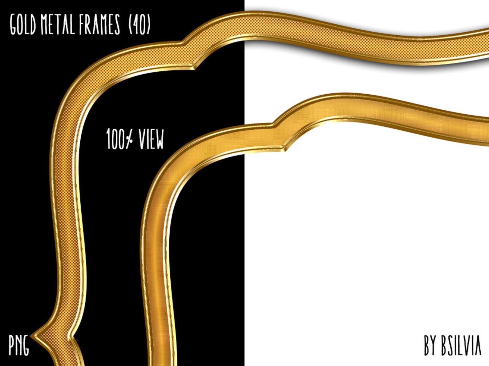 Gold Metal Frame Clipart, Gold Metal Border Clipart, Digital Gold Metal ...