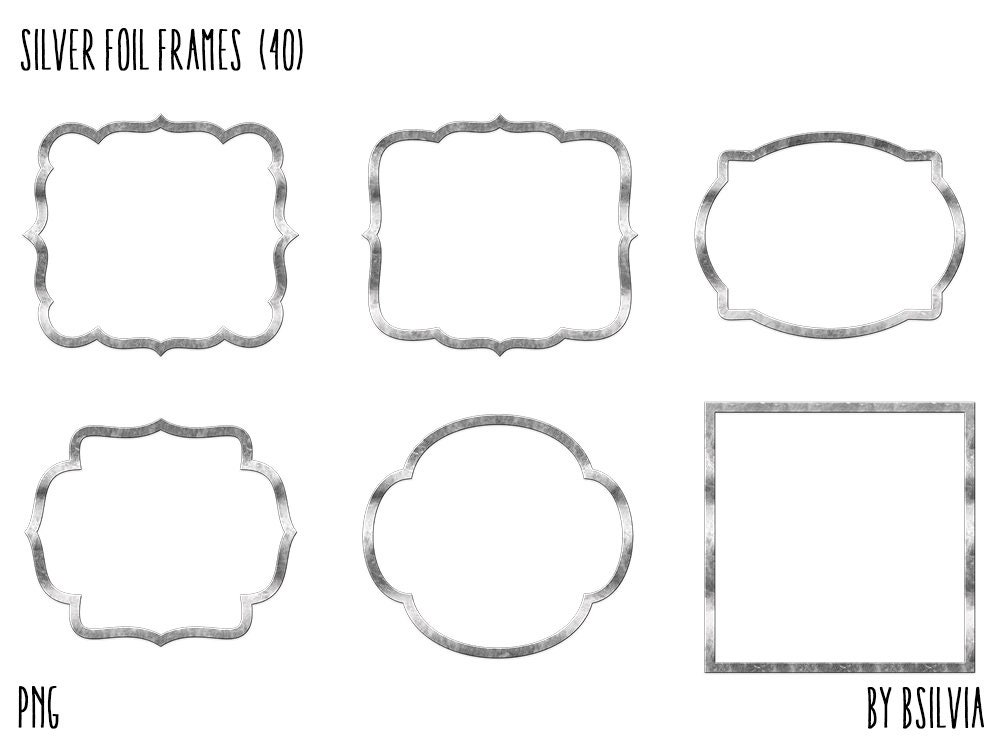Silver Foil Frame Clipart, Silver Foil Border Clipart, Digital Silver ...