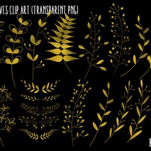 Gold Floral Clip Art, Gold Foil Leaves Clip Art, Digital Gold Floral ...