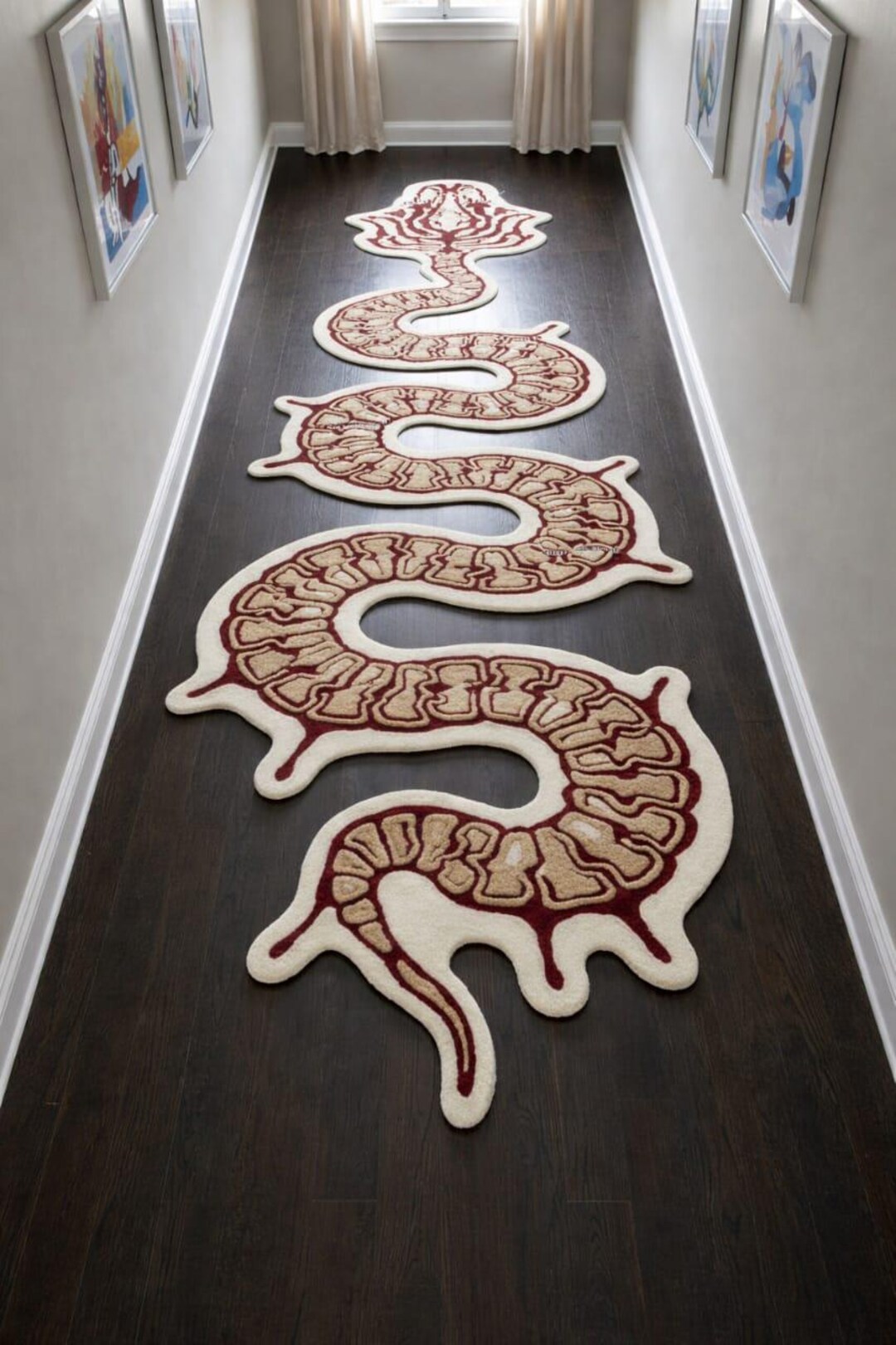 Abstract Gothic Snake Shape Runner Rug | Handmade Tufted Modern Art Rug ...