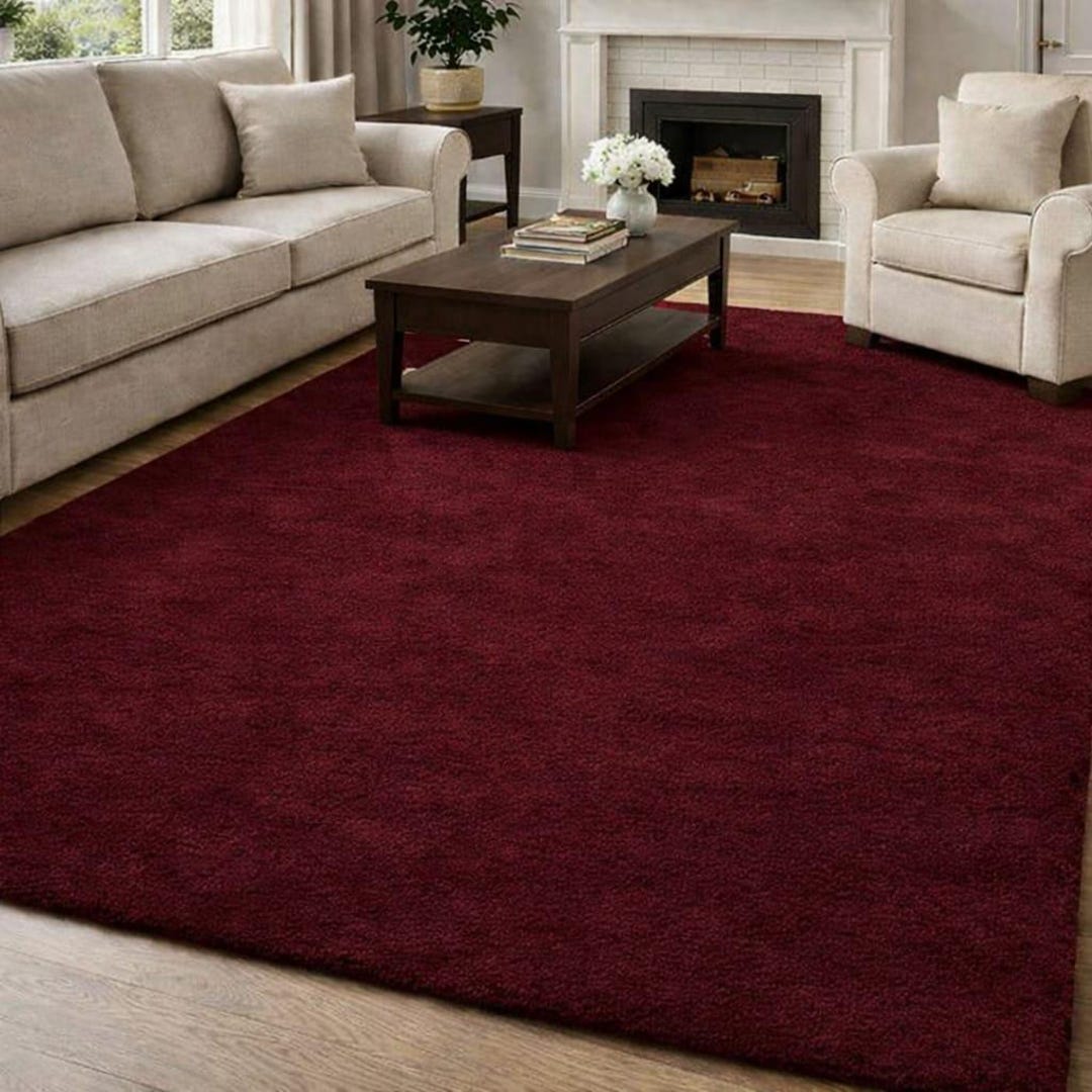 Solid Luxury Burgundy Red Tufted Rug for Modern Living Room | Soft ...