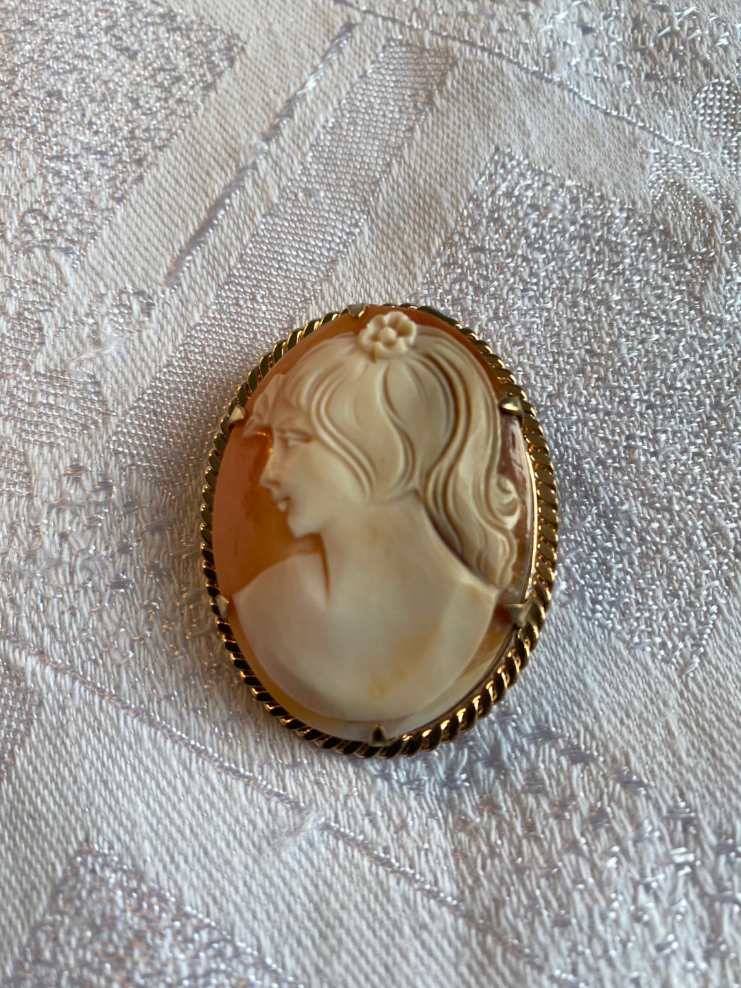 Mid Century Cameo Brooch, Rolled Gold, Ponytail Girl - Etsy