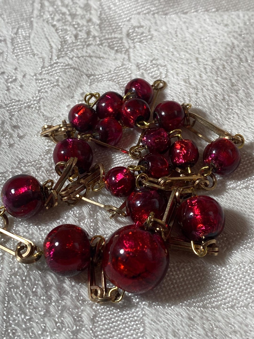 Vintage Venetian Ruby Red Glass Foil Bead Necklace, Art Deco, Edwardian ...