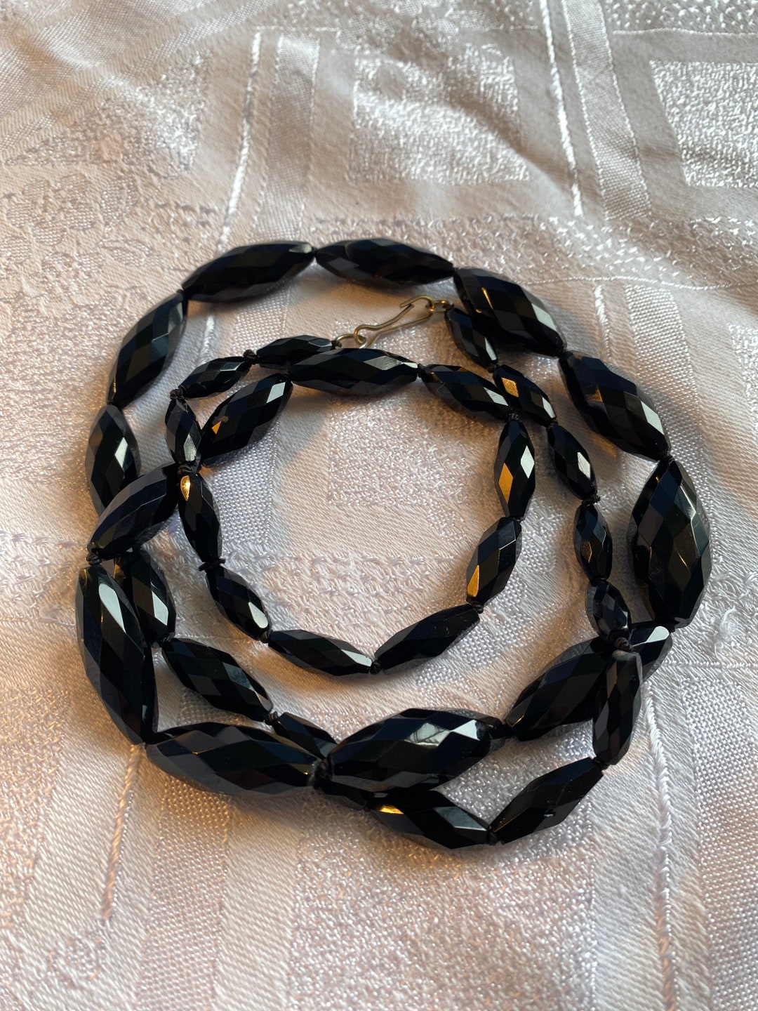 Victorian Black Onyx Stone Bead Mourning Necklace - Etsy