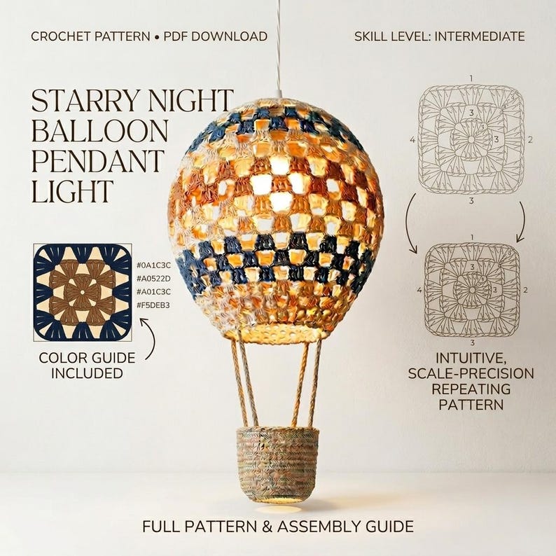 Crochet Hot Air Balloon Lamp Pattern | Beginner Nursery Decor PDF ...