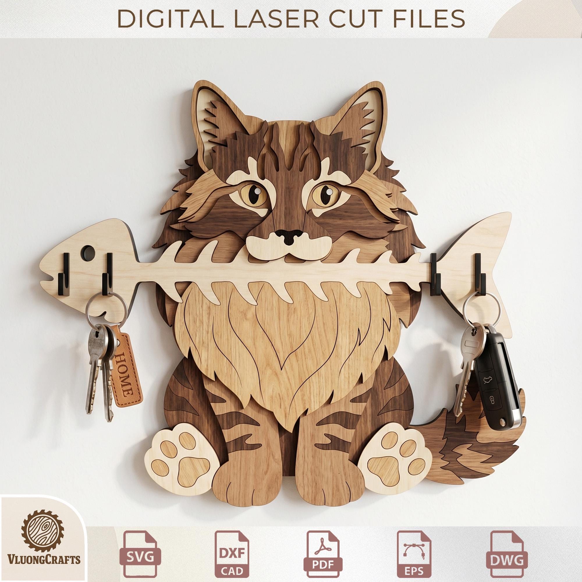 Cat Breed Key Holder Laser Cut Bundle, Wooden Entryway Wall Organizer ...