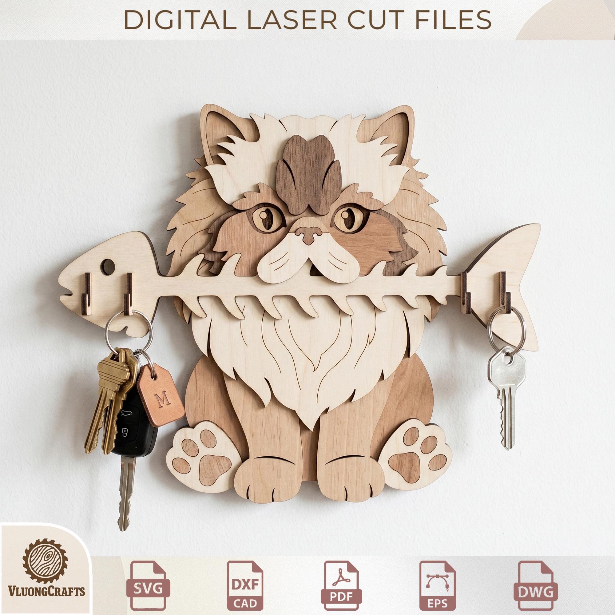 Cat Breed Key Holder Laser Cut Bundle, Wooden Entryway Wall Organizer ...