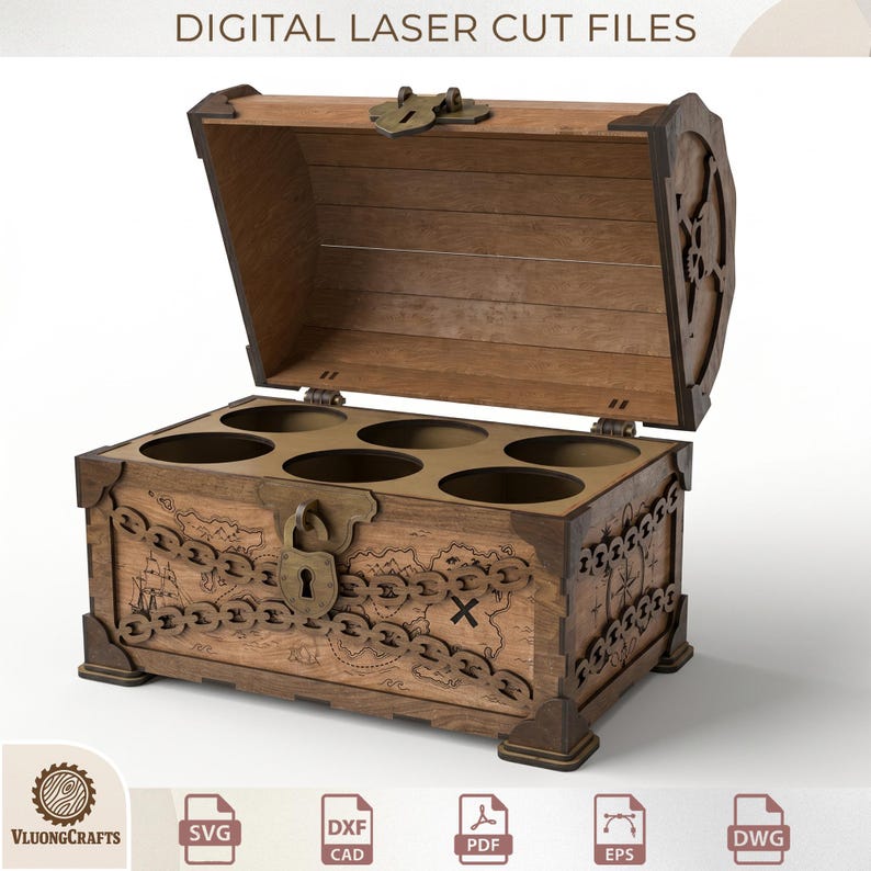 Pirate Treasure Chest Beer Box Laser Cut, DIY Wooden Storage Caddy ...