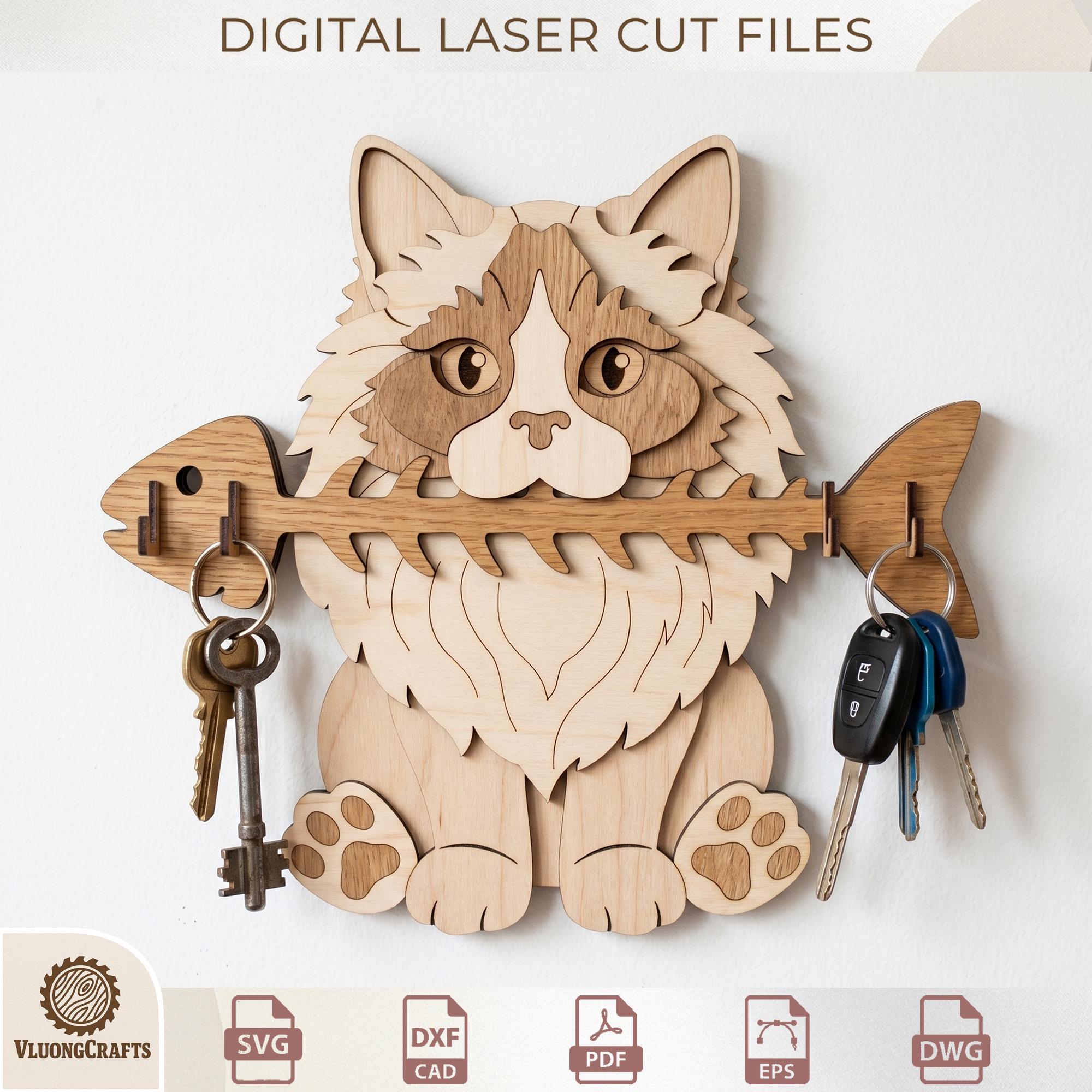 Cat Breed Key Holder Laser Cut Bundle, Wooden Entryway Wall Organizer ...