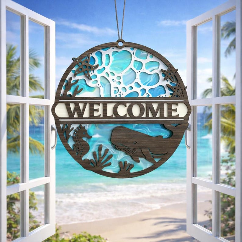 Ocean Welcome Sign SVG Bundle – Laser Cut Coastal & Sea Life Door Sign ...