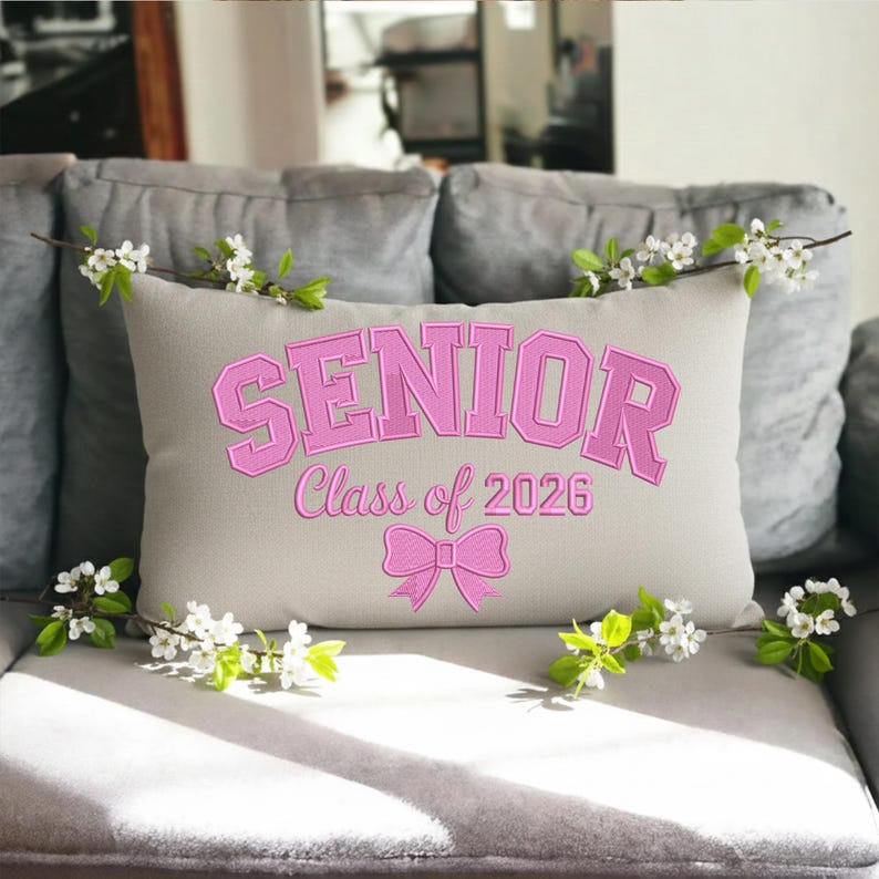 Senior Class of 2026 Embroidery Design, Pink Varsity Lettering ...