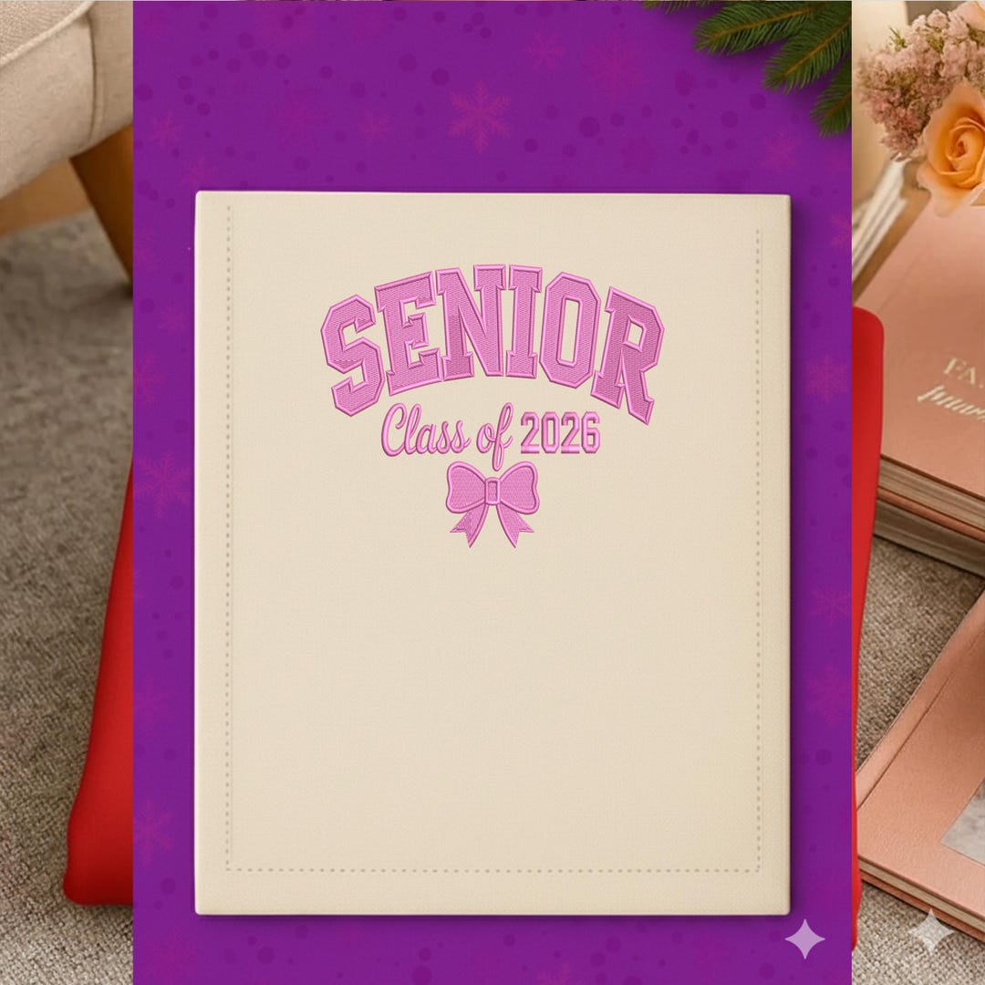 Senior Class of 2026 Embroidery Design, Pink Varsity Lettering ...