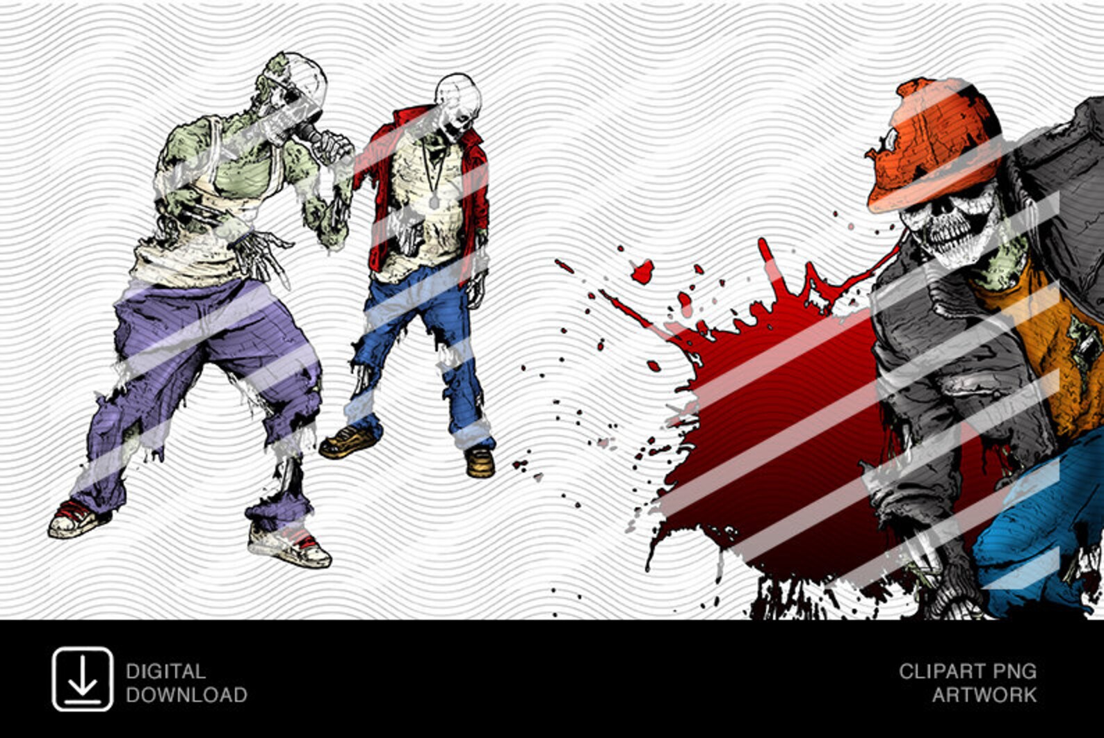 Undead Rapper Zombies Clipart PNG Artwork Illustrations - Etsy