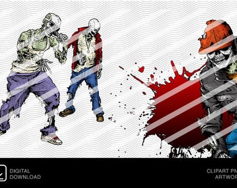 Undead Rapper Zombies Clipart PNG Artwork Illustrations - Etsy