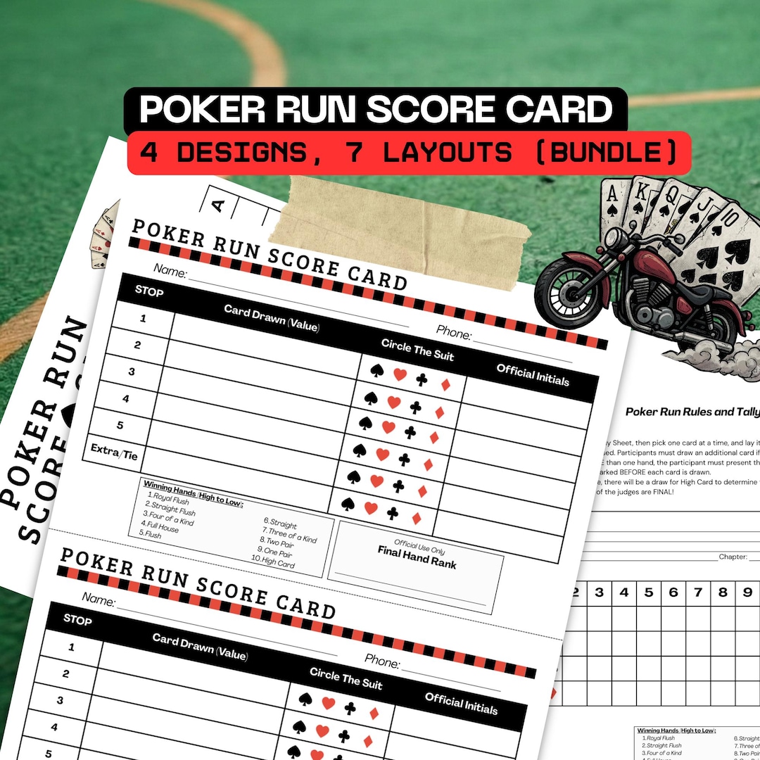 Poker Run Score Card Ultimate Bundle | 7 Layouts | Rules & Hand ...