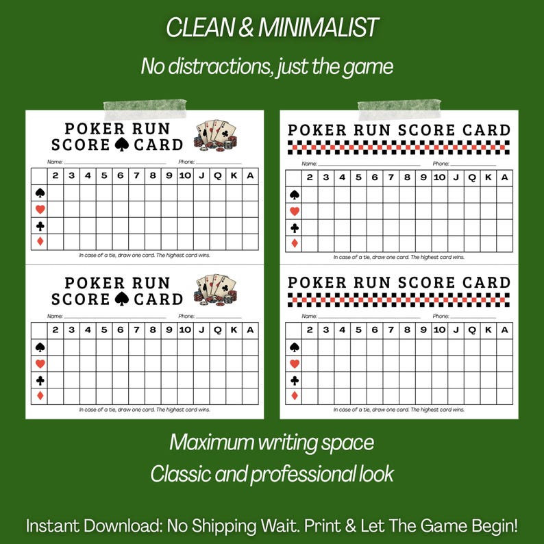 Poker Run Score Card Ultimate Bundle | 7 Layouts | Rules & Hand ...