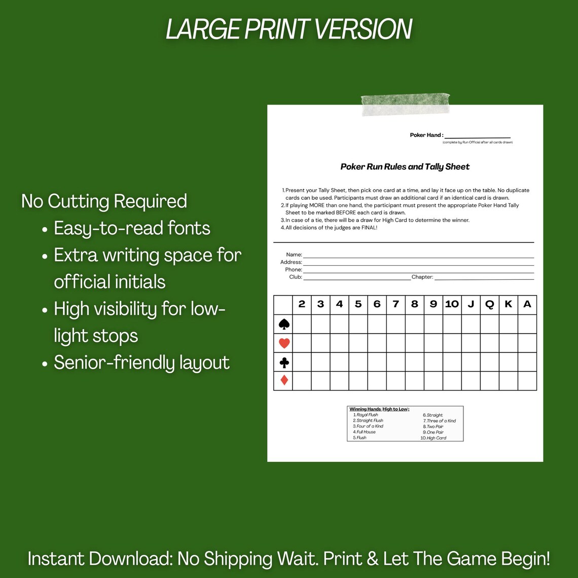 Poker Run Score Card Ultimate Bundle | 7 Layouts | Rules & Hand ...