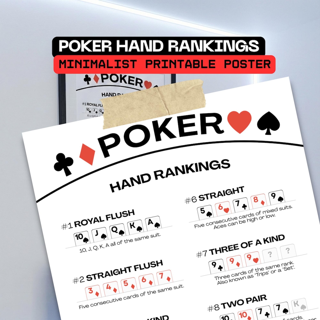 Poker Hand Rankings Art Print | Texas Holdem Cheat Sheet Minimalist ...