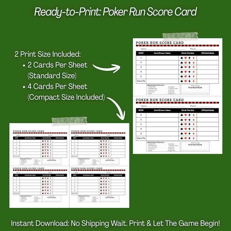 Poker Run Score Card Ultimate Bundle | 7 Layouts | Rules & Hand ...