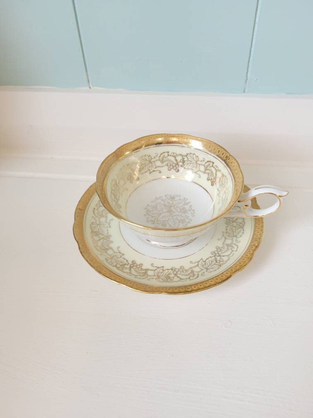 Wide Bowl Footed Teacup Handpainted Gold and Yellow Shafford Porcelain ...