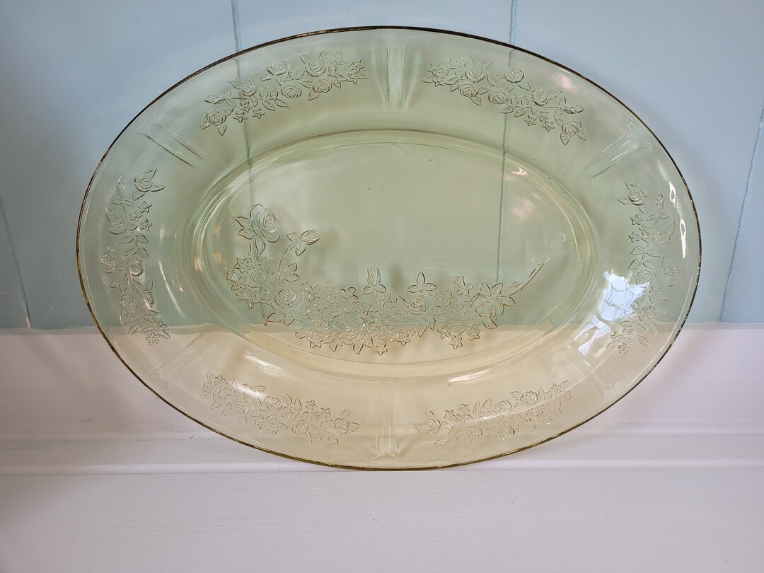 Yellow Depression Glass Serving Platter Sharon Cabbage Rose Federal ...