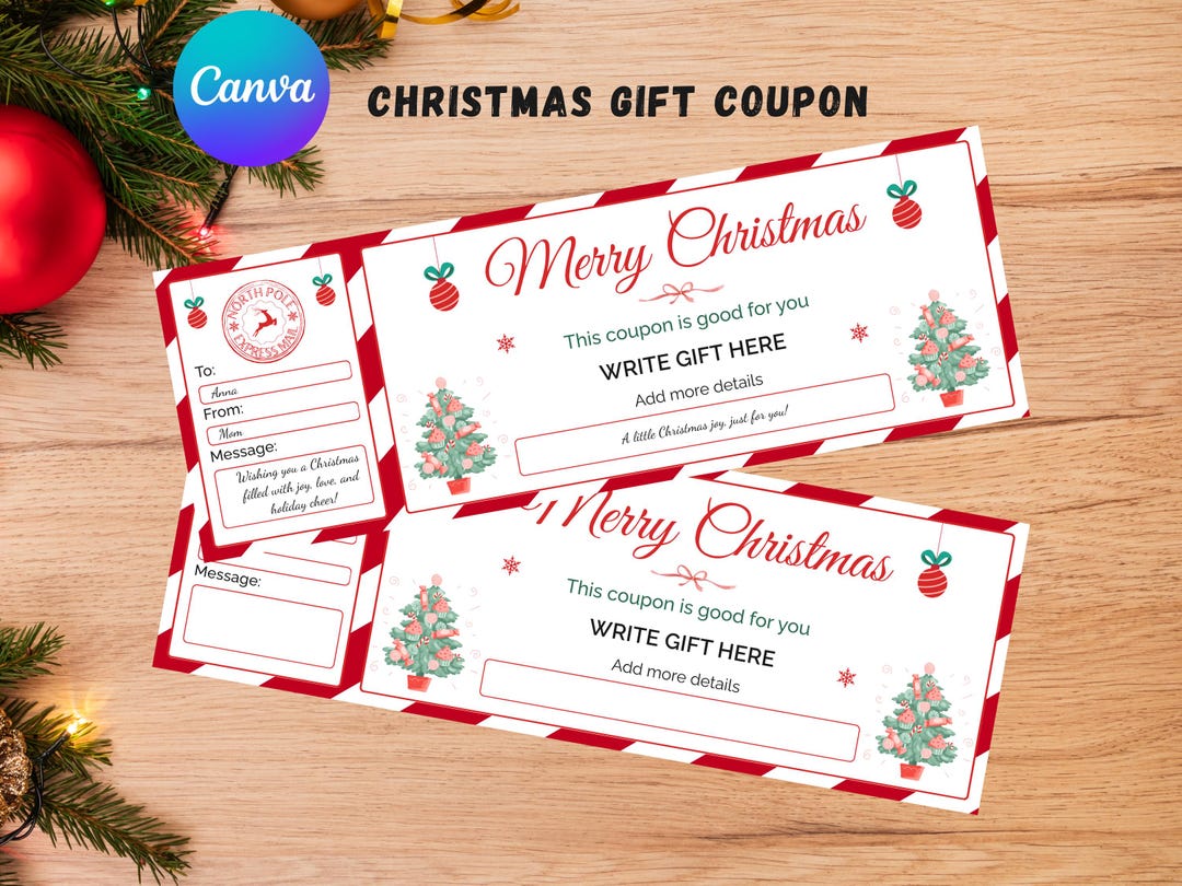 Christmas Gift Coupon Template, Canva Editable Gift Voucher, Printable ...