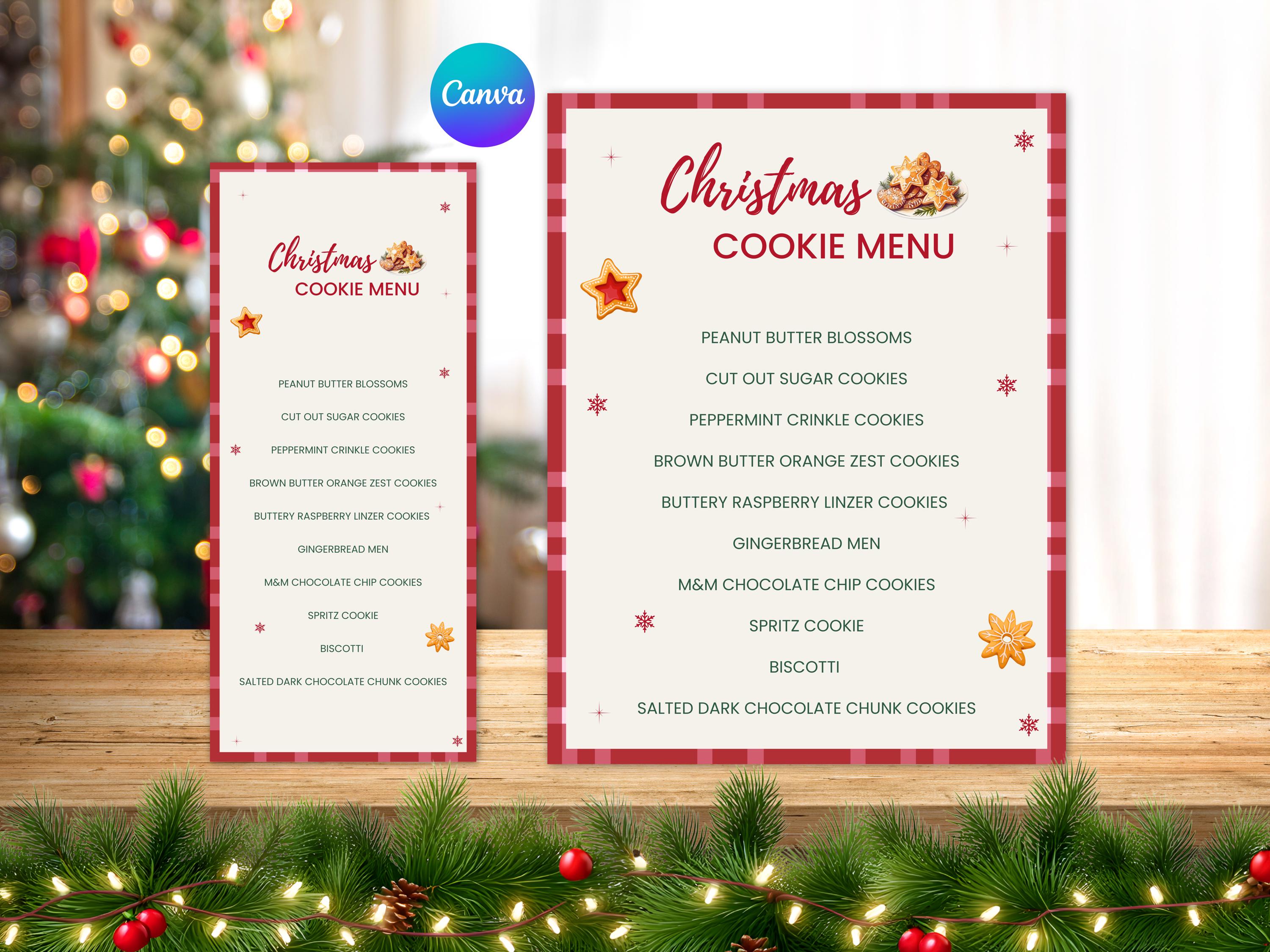 Editable Retro Christmas Cookie Menu | Holiday Baking Party Card ...