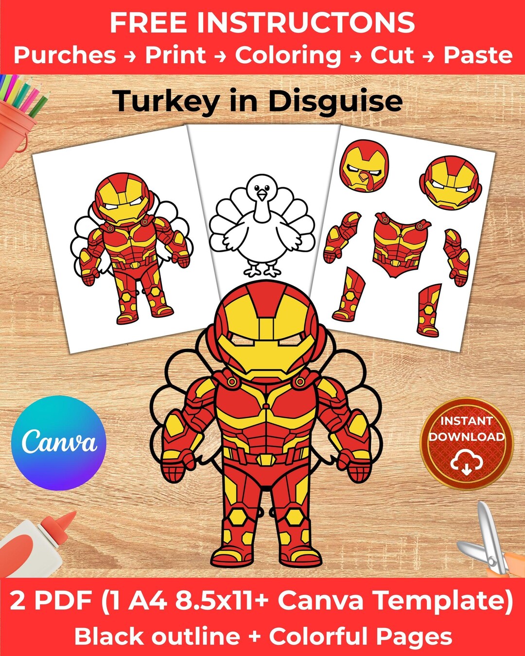 Ironman Superhero, Turkey Disguise Project Kit, Craft for Kids, Turkey ...