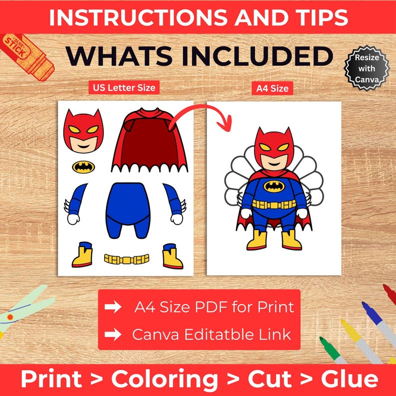Batman Turkey in Disguise Printable, Thanksgiving Craft Activity, Funny ...