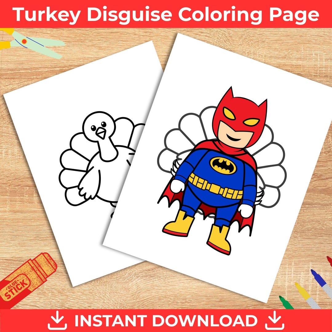 Batman Turkey in Disguise Printable, Thanksgiving Craft Activity, Funny ...